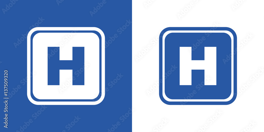 Vetor Icono plano simbolo hospital azul y blanco do Stock | Adobe Stock