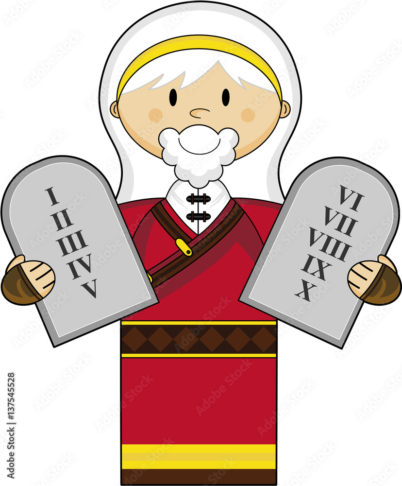 Cute Cartoon Moses with the Ten Commandments Stock Vector | Adobe Stock