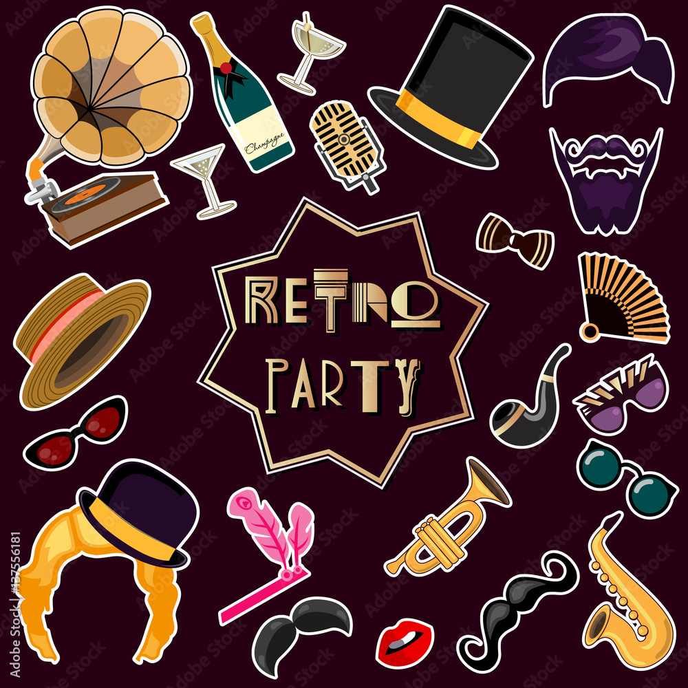 Vector set of elements for a retro party. Suitable for flyers, banners ...