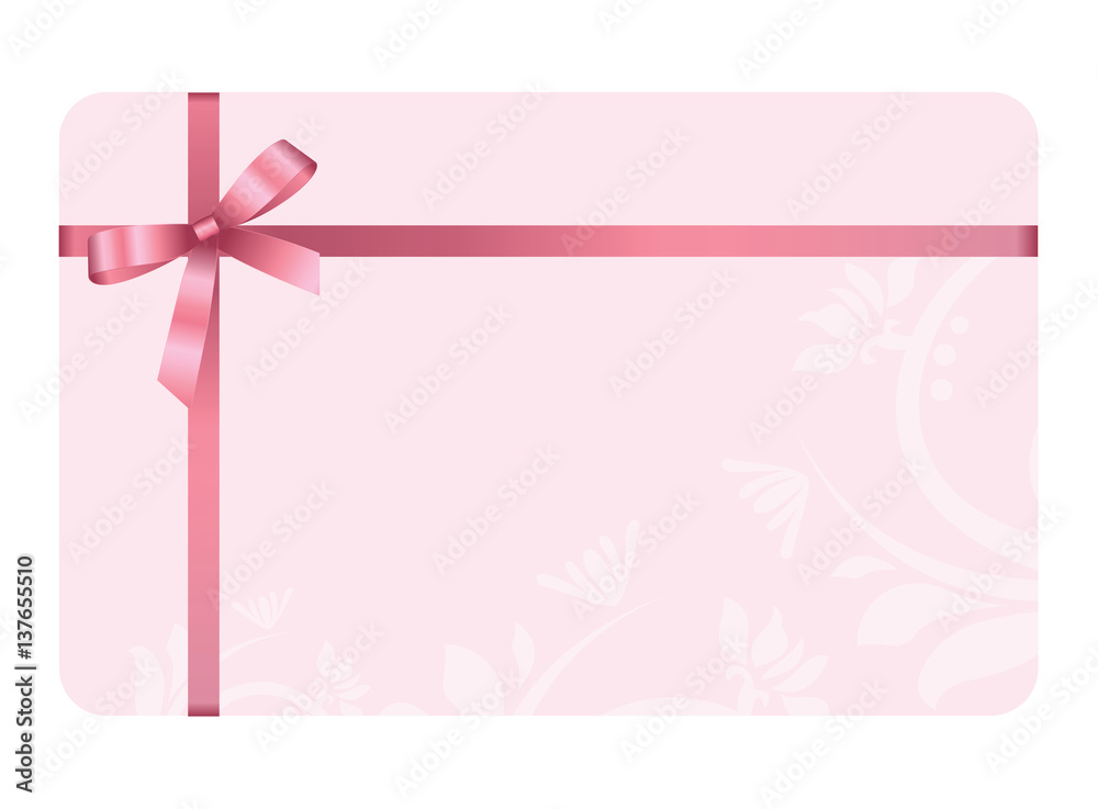 Gift Card With Pink Ribbon And A Bow on Pink background. Gift Voucher ...