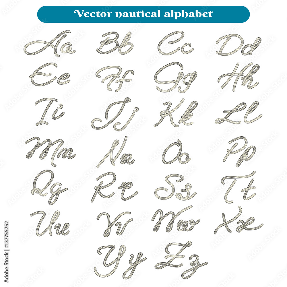 Thread rope font letters vector illustration. Vector nautical alphabet ...