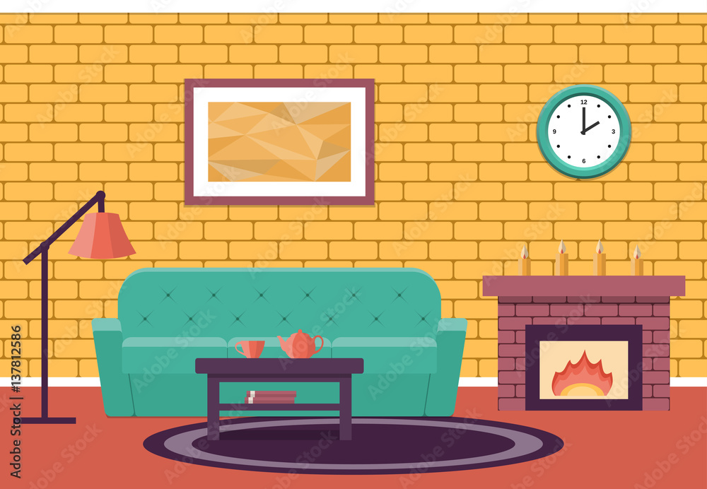 Room interior. Vector. Living design lounge. Cartoon background in flat ...