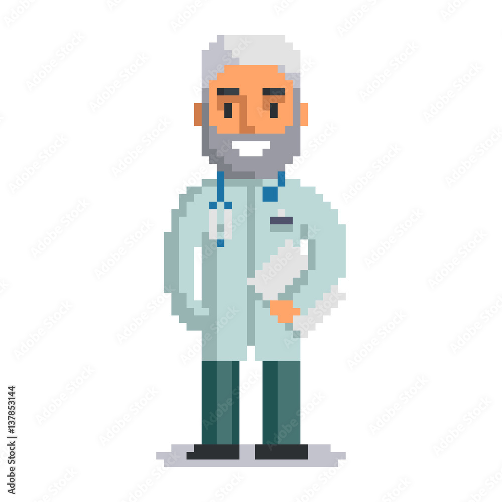 Doctor isolated on white background. physician pixel game style ...