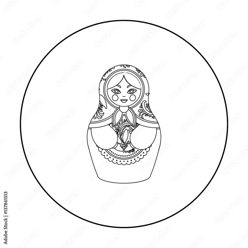 Russian matrioshka icon in outline style isolated on white background ...