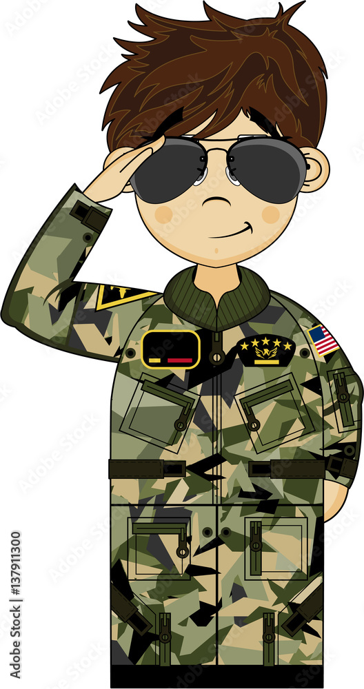 Cartoon Saluting Camouflage Airforce Pilot Stock Vector | Adobe Stock