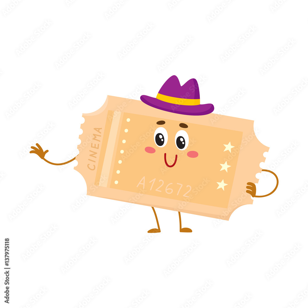 Stock-Vektorgrafik „Cute and funny cinema, movie ticket character with ...