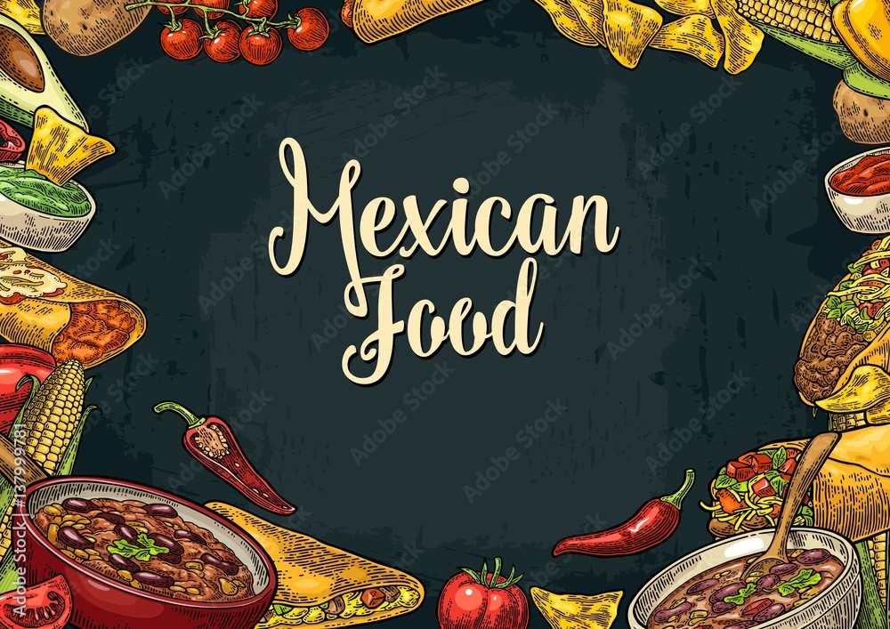 Mexican traditional food restaurant menu template with ingredient Stock ...