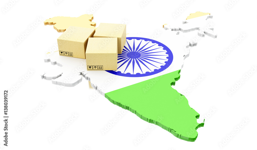 3d India map with cardboard boxes Stock Illustration | Adobe Stock