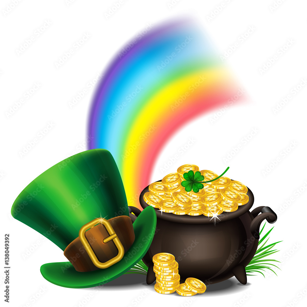 St.Patrick's Day symbols-Pot Of Gold and leprechaun hat. St.Patrick's ...