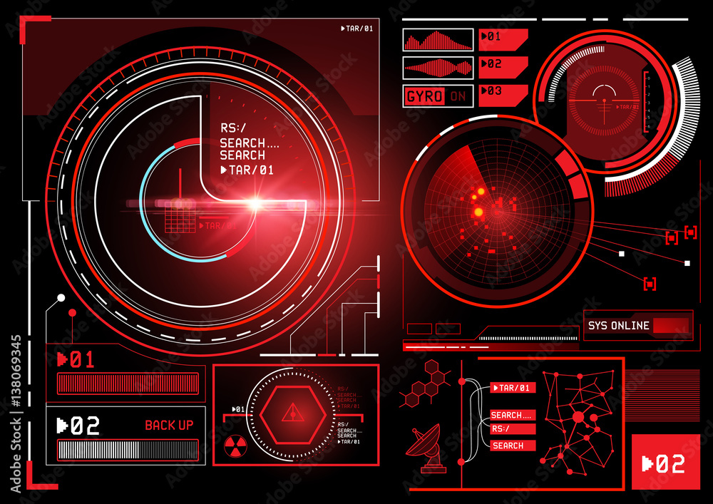 A futuristic HUD display user interface design with radar and tracking features. vector ...