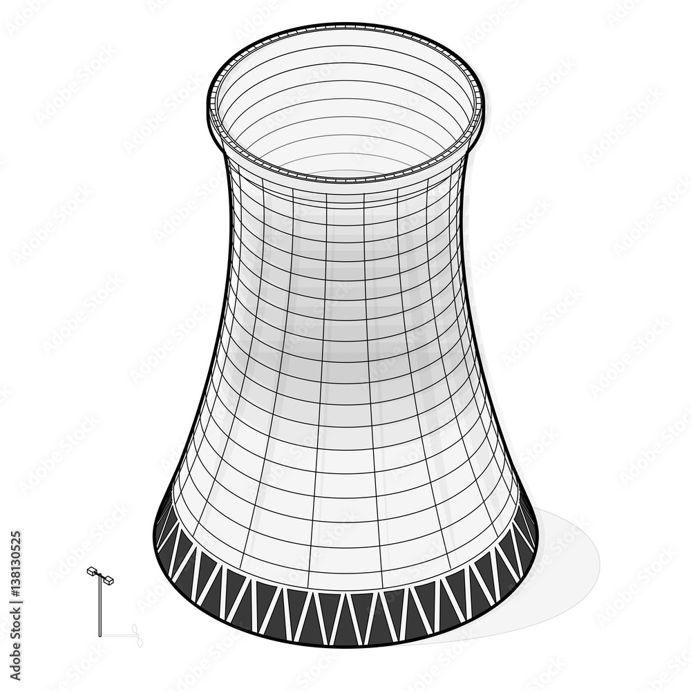 Vector cooling tower of power plant. Outlined concrete thermal power ...