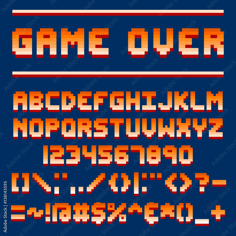 Pixel retro font video computer game design 8 bit letters and numbers ... Pixel retro font video computer game design 8 bit letters and numbers ...