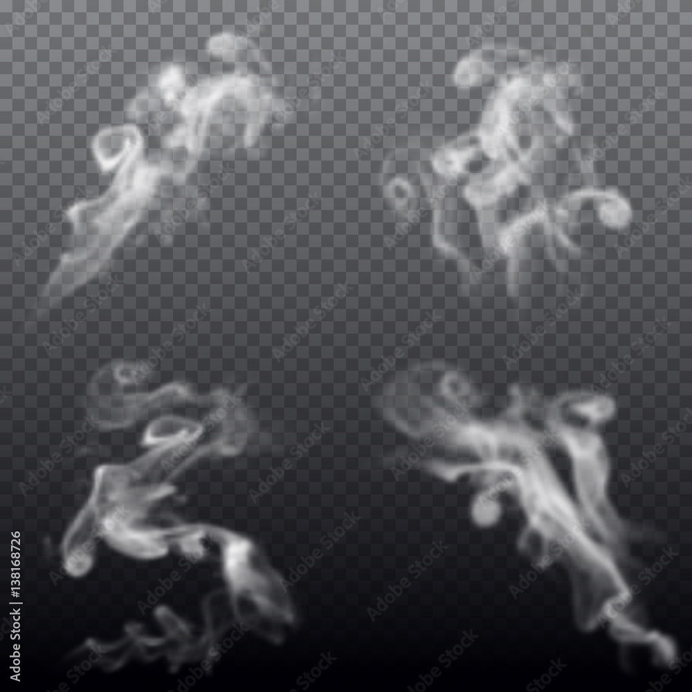 Set of realistic smoke isolated on transparent background. Vector ...