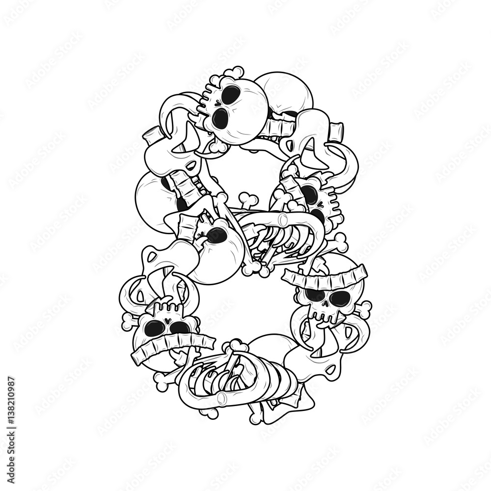 Number 8 skeleton. Bones Font eight. Anatomy of an alphabet symbol ...