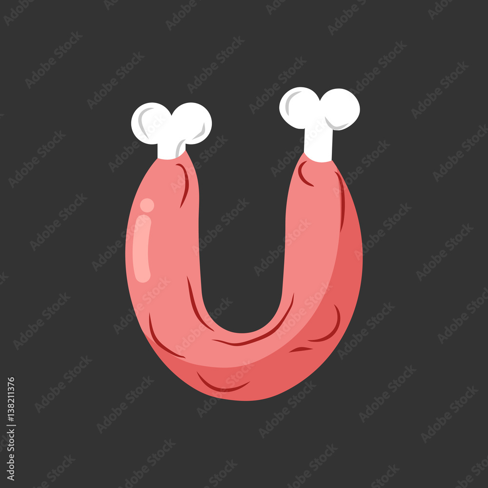 Letter U meat font. Pork and bone alphabet sign. Ham lettering. Beef ...