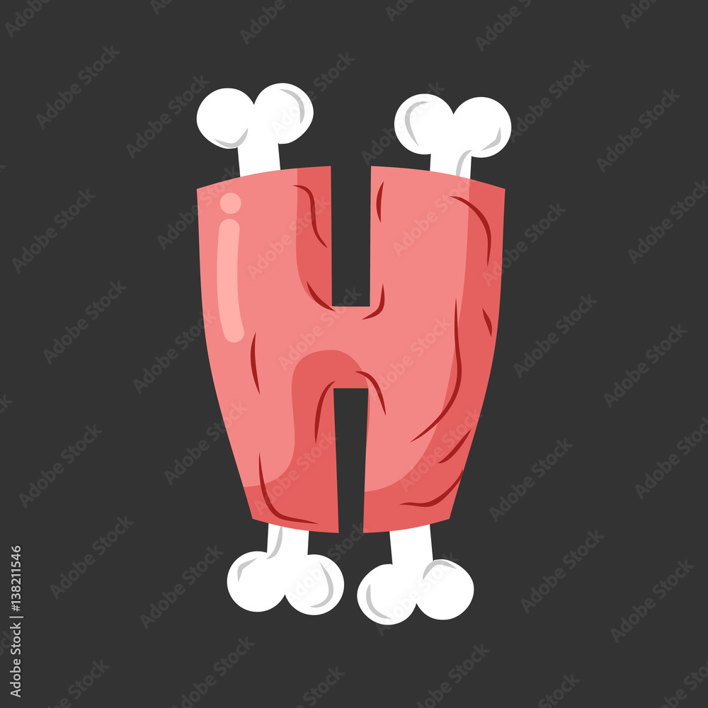 Letter H meat font. Pork and bone alphabet sign. Ham lettering. Beef ...