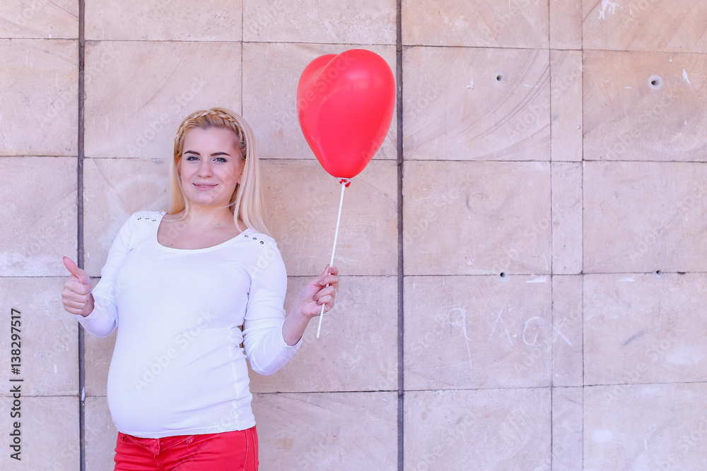 Cute Young Adult Lady Expecting Baby Holding Balloon in Hand, Lo Stock ...