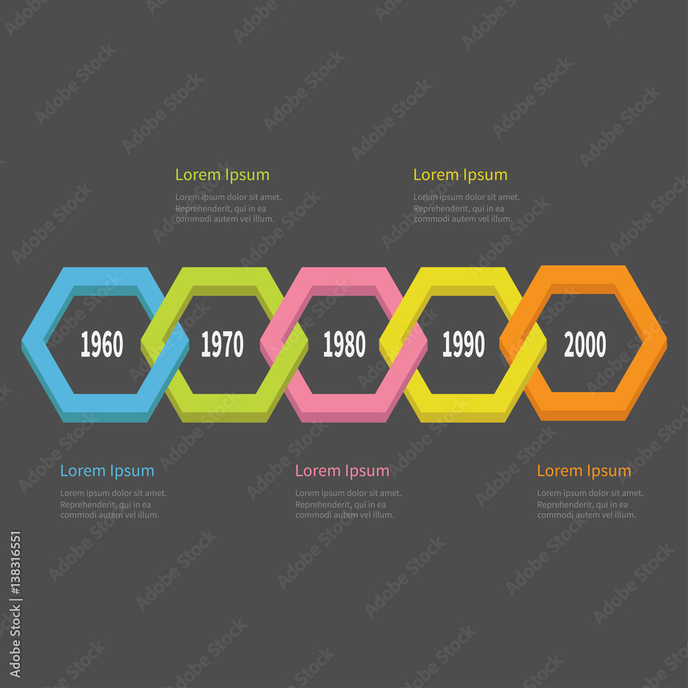 Five step Timeline Infographic. Colorful 3D polygon line chain segment ...