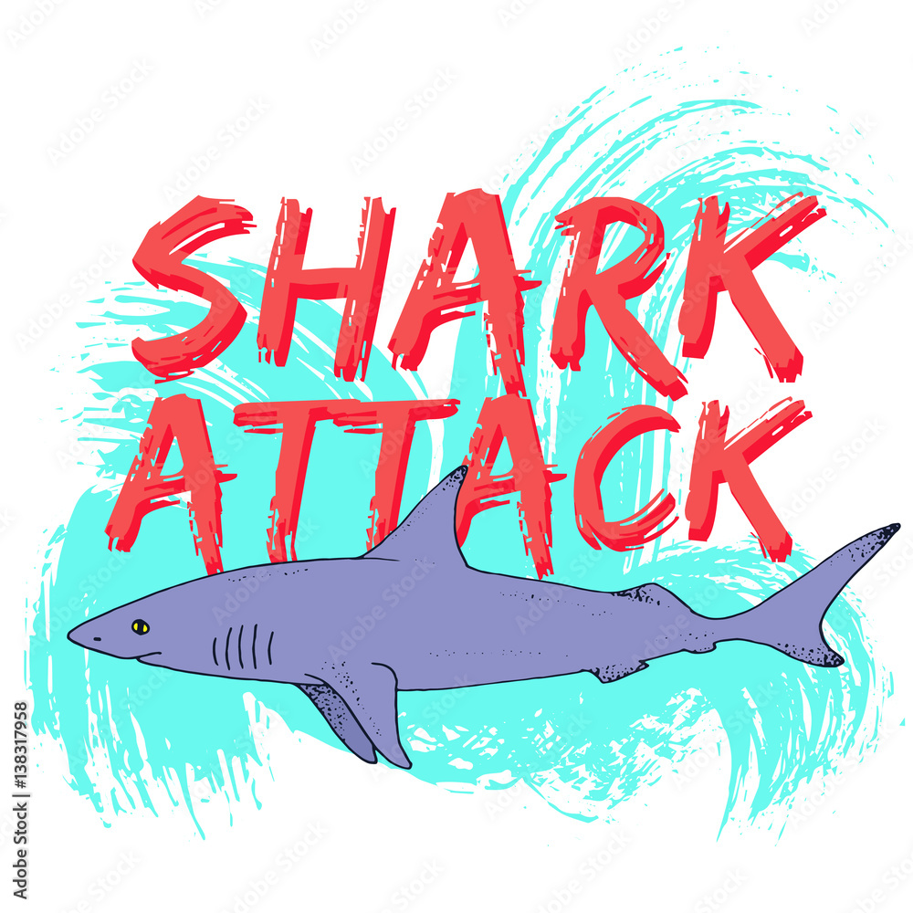 Vector de Stock Shark attack. Vector shark hand drawn illustration with ...