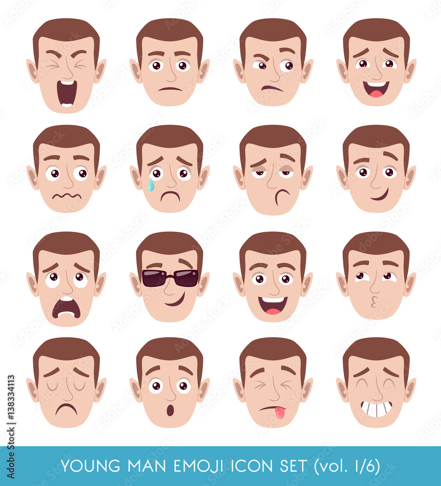 Set of male facial emotions. White man emoji character with different ...