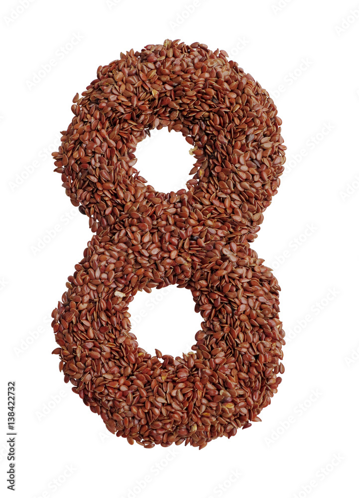 Number 8 made with Linseed also known as flaxseed isolated on white ...