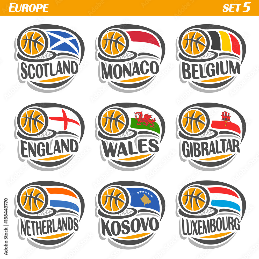 Vector set Flags of European Countries with Basketball Ball: Logo ...