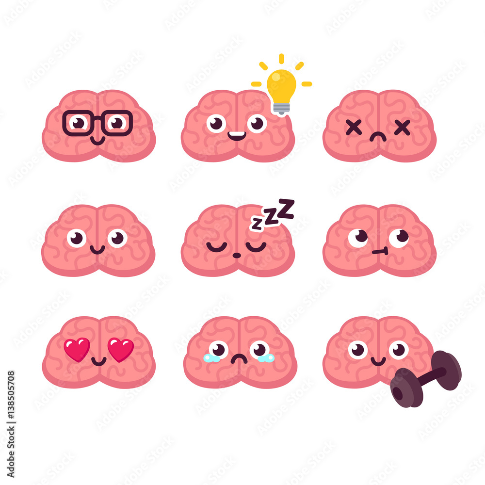 Cartoon brain emoticons set Stock Vector | Adobe Stock
