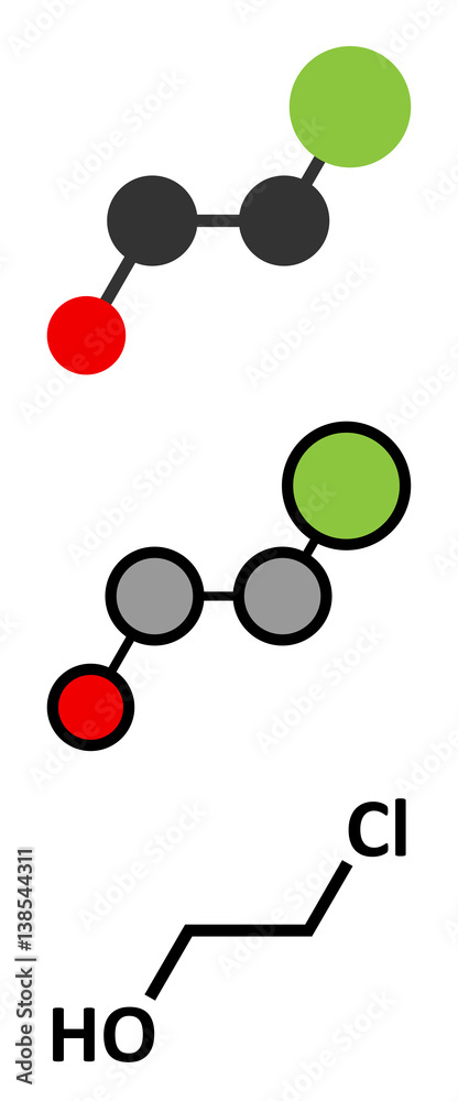 Ethylene chlorohydrin molecule. Side product formed during ethylene ...