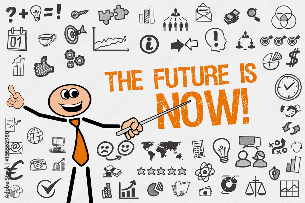 The Future is Now! / Mann mit Symbole Stock Illustration | Adobe Stock