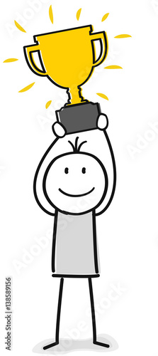 Figur hält goldenen Pokal und ist ein Gewinner Stock-Vektorgrafik ...