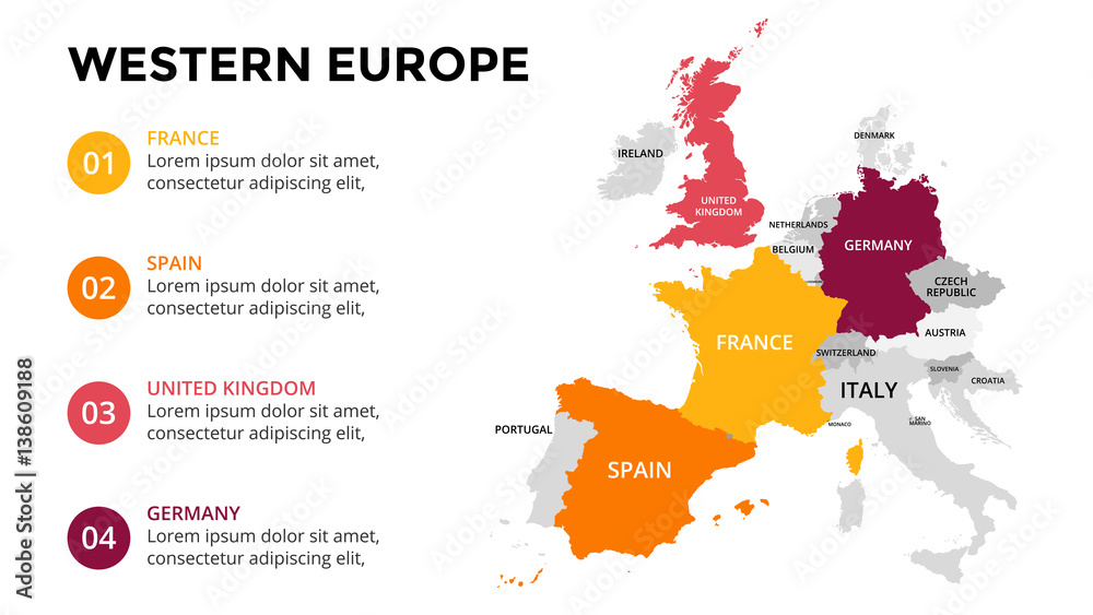 Western Europe map infographic. Slide presentation. Global business ...