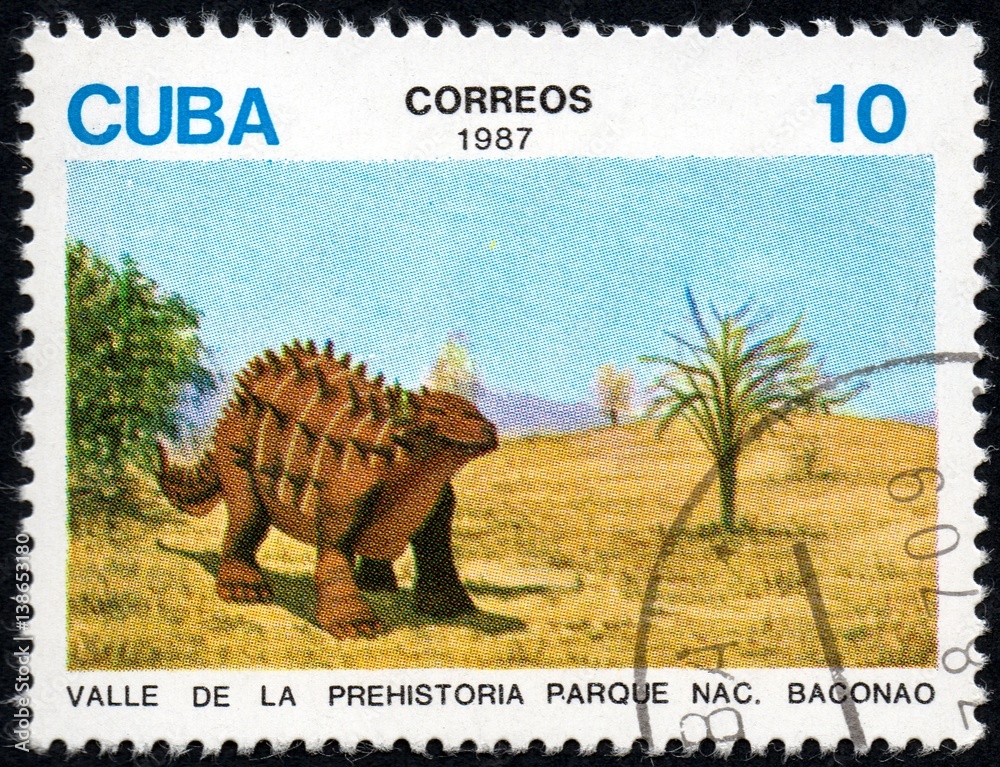 UKRAINE - CIRCA 2017: A stamp printed in Cuba, shows a extinct animals ...
