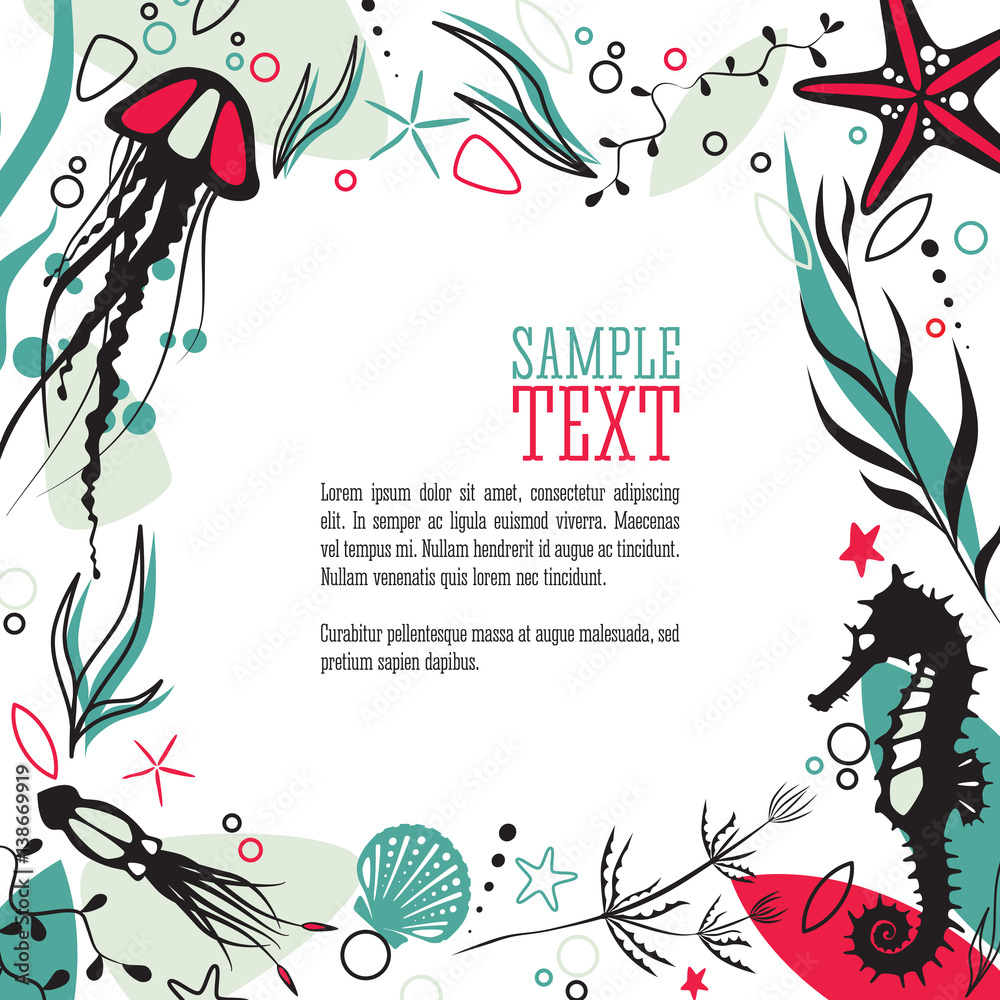 Image vectorielle Stock Sea Life square frame, side decoration ...