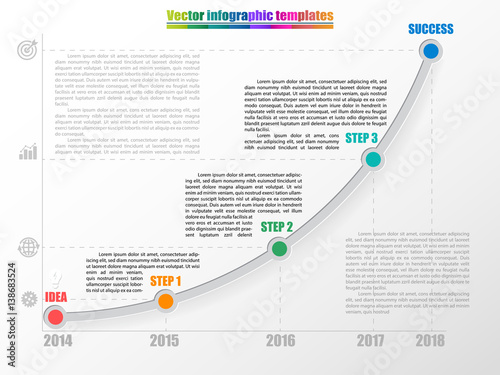 Timeline infographic template with 3 steps, start and finish option ...