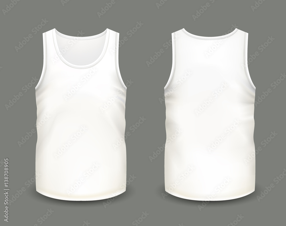 Men's white sleeveless tank in front and back views. Vector ...