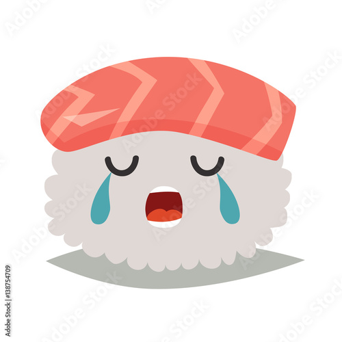 Sashimi crying emoji vector illustration. Cute sad sushi in sunglasses ...