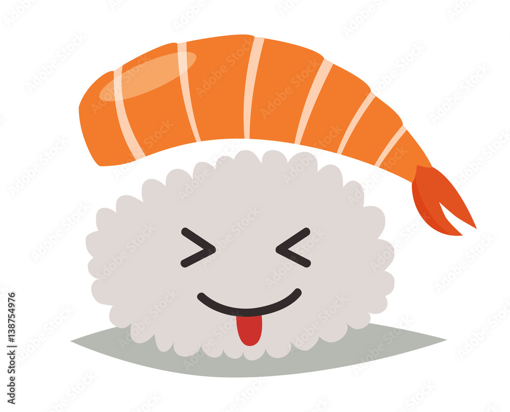 Sashimi happy emoji vector illustration. Cute sushi with tongue ...