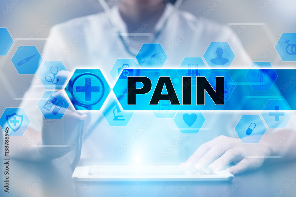 Medical doctor using tablet PC with pain medical concept. Stock Photo ...