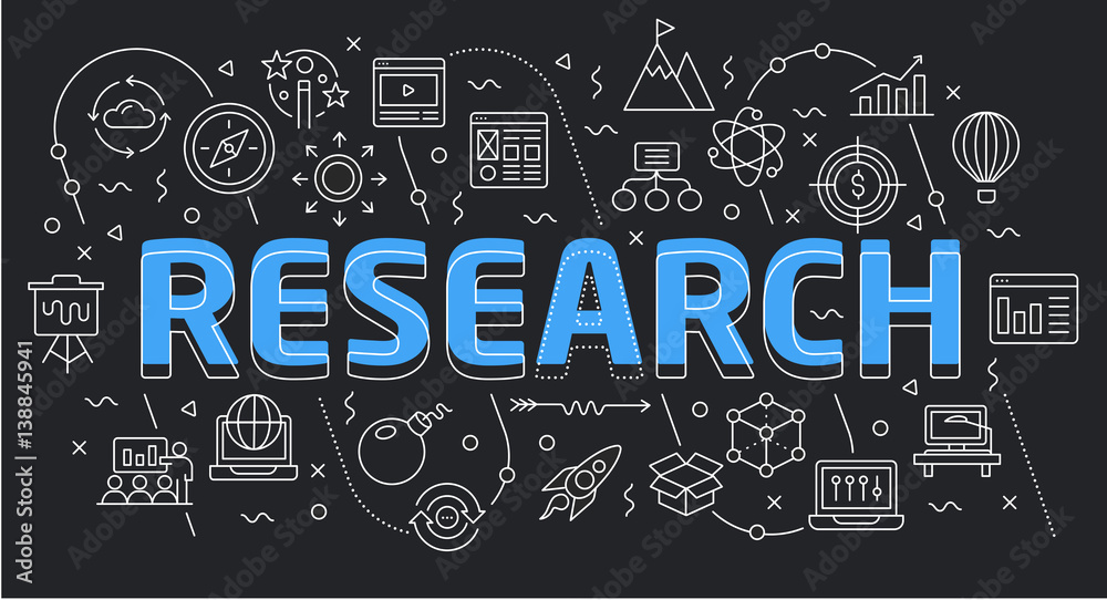 Linear flat illustration for presentations dark background research ...