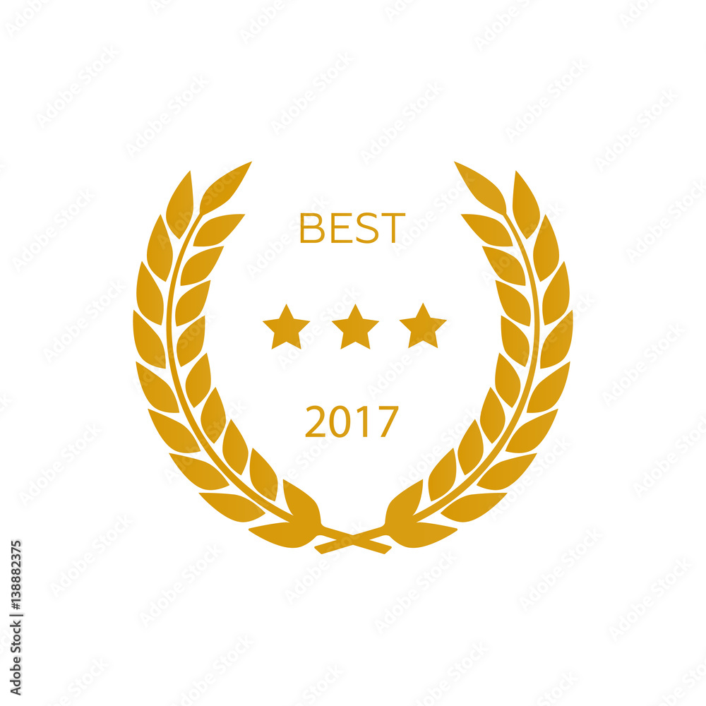 Vector gold award laurel wreath. Winner label, leaf symbol victory ...