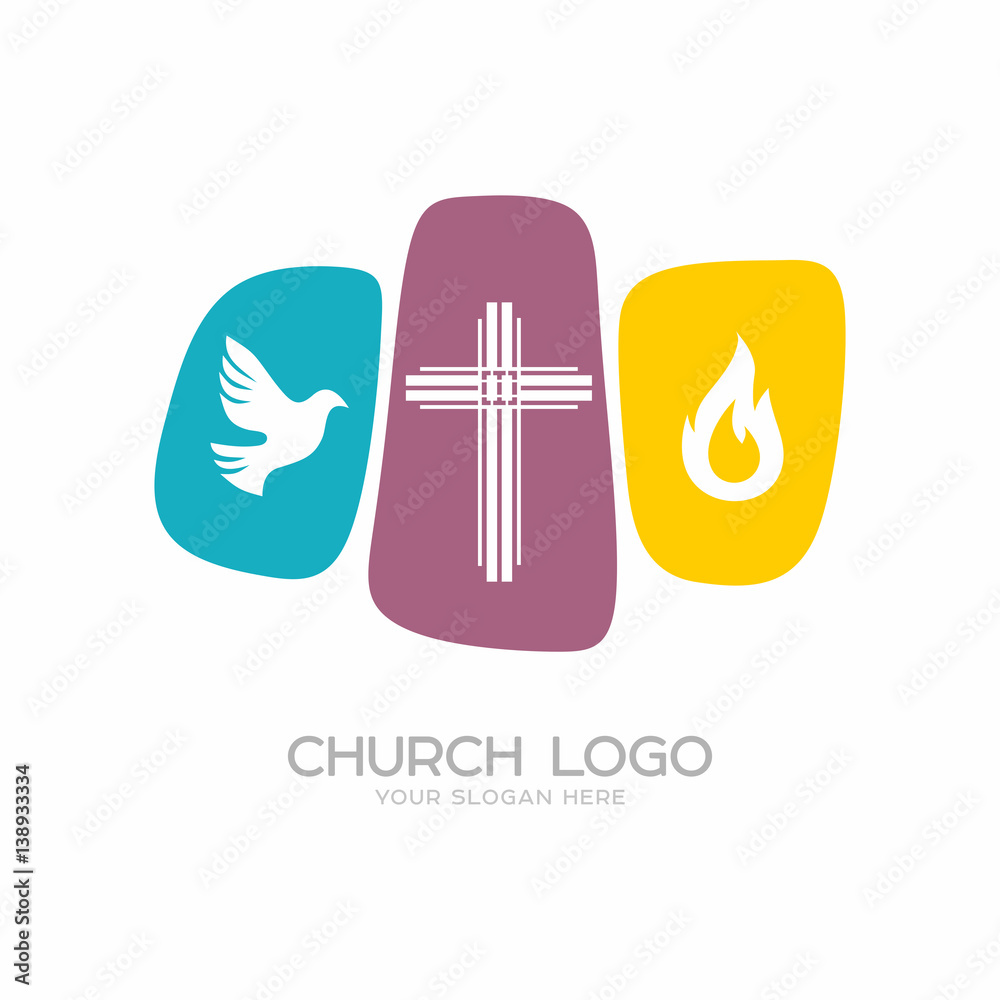 Church logo. Christian symbols. The cross of Jesus Christ, a dove - the ...