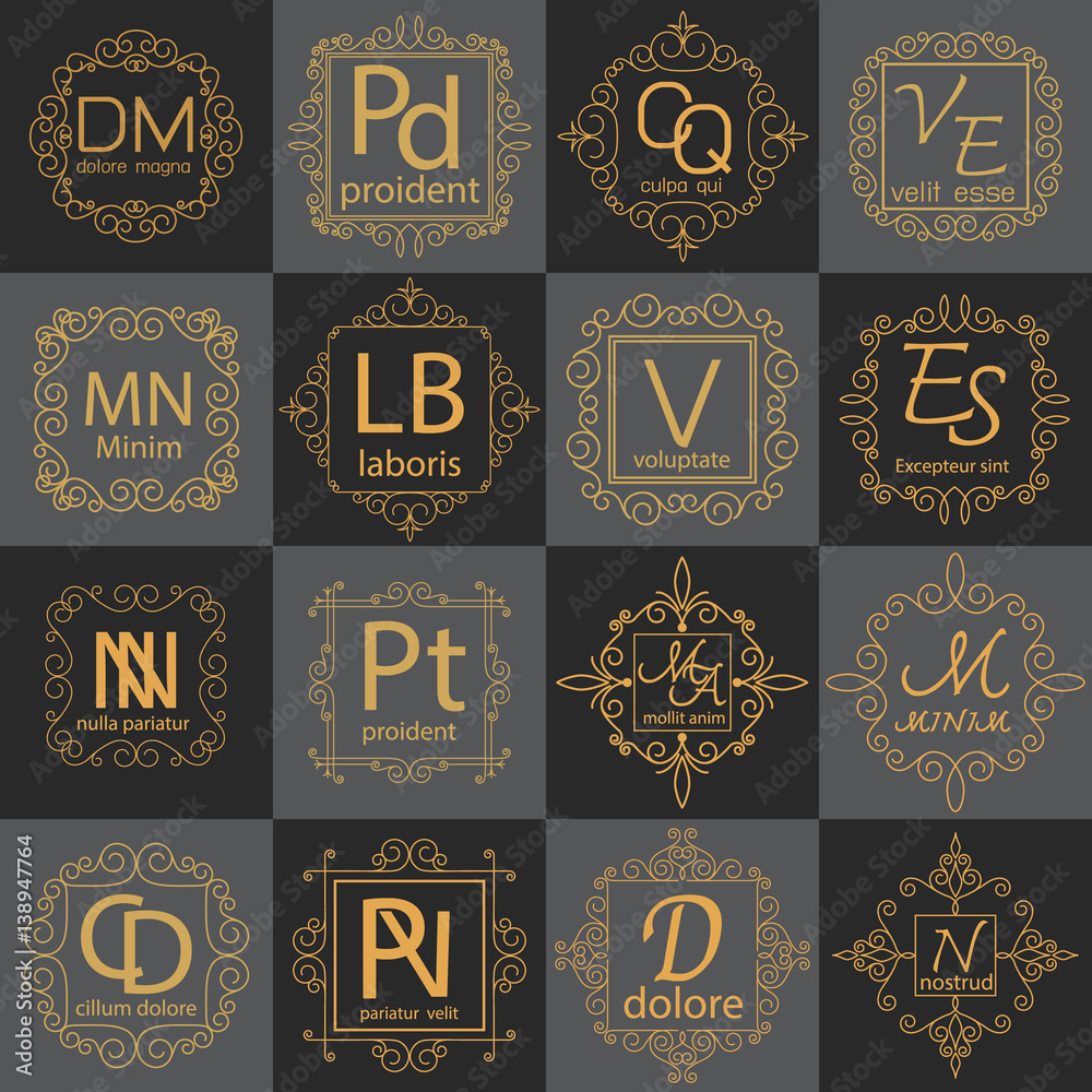 luxury monogram logo identity template collection,elegant line art ...