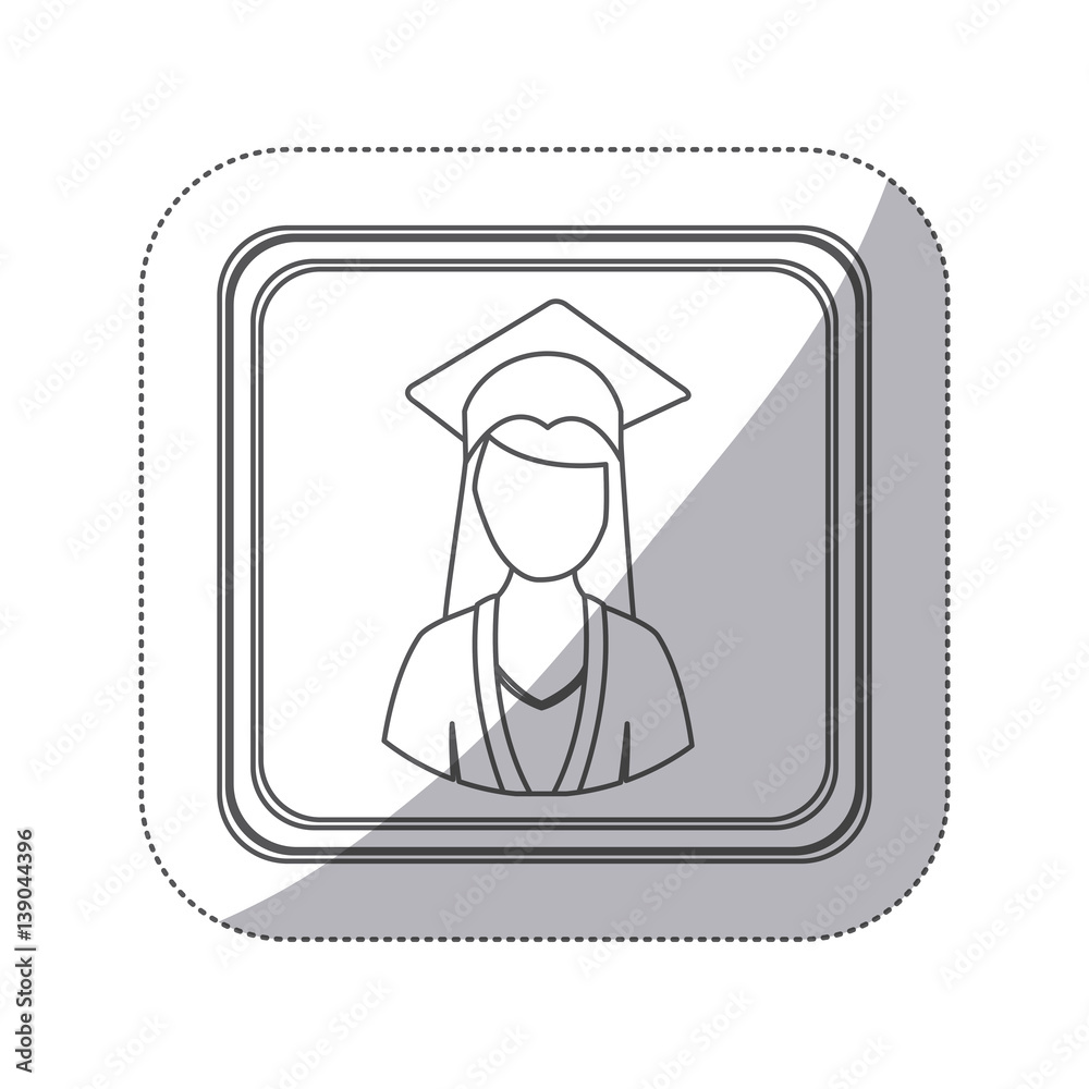 sticker monochrome silhouette square button with half body woman with ...