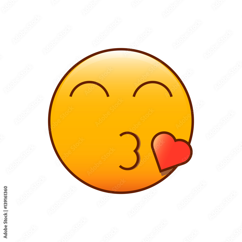 Kissing smiley. Cute romantic emoticon Stock Vector | Adobe Stock