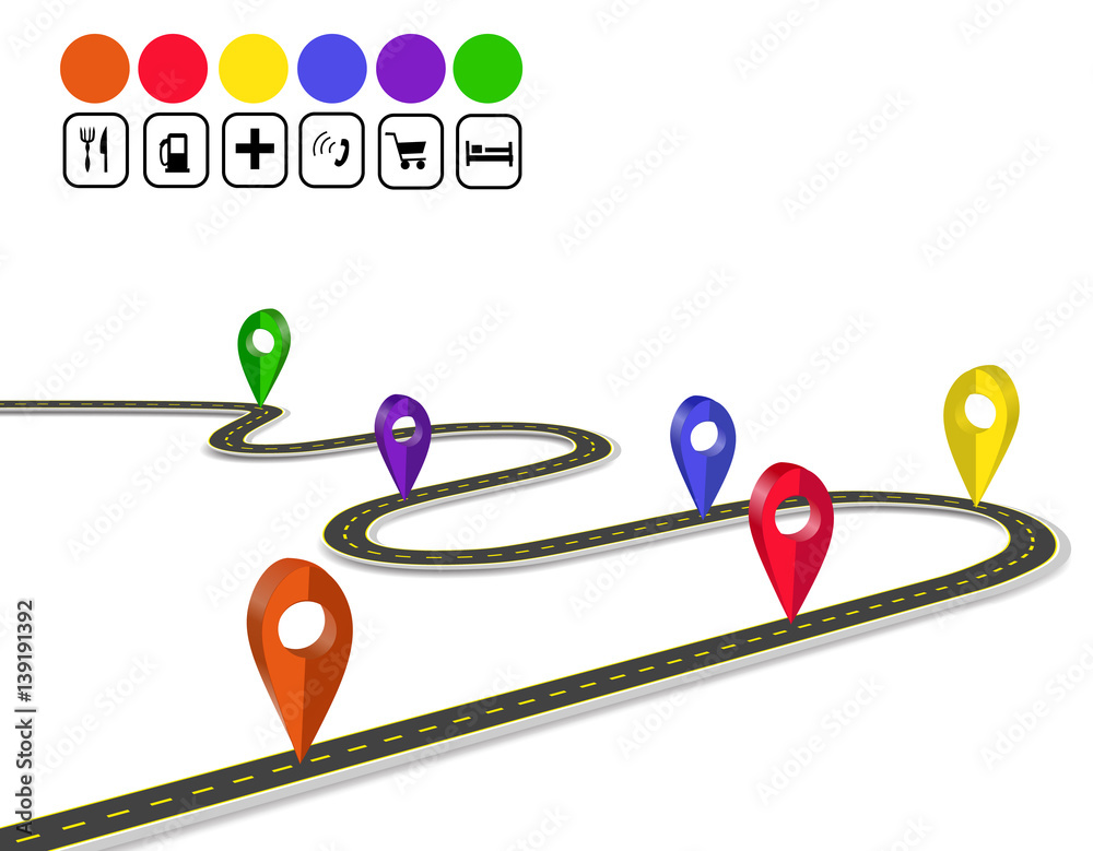 Infographics. 3d mark navigator. Winding road with markings. A perspective view. illustration ...
