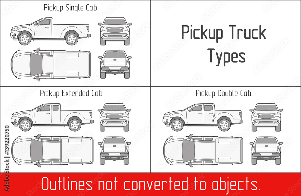 TRUCK pickup types template drawing vector outlines not converted to ...