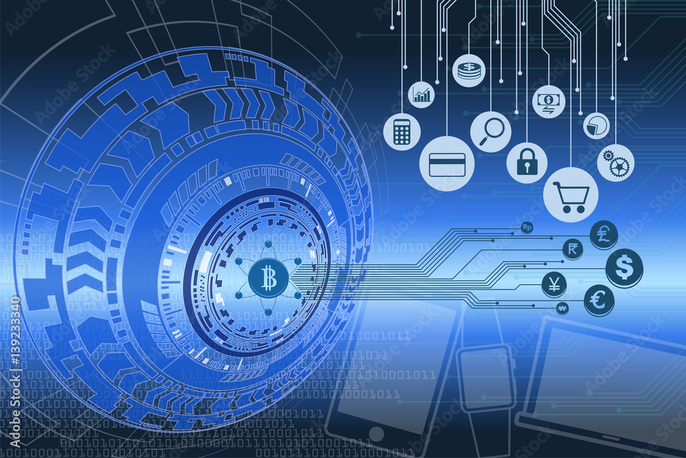 Fintech graphic background with digital money and financial technology ...
