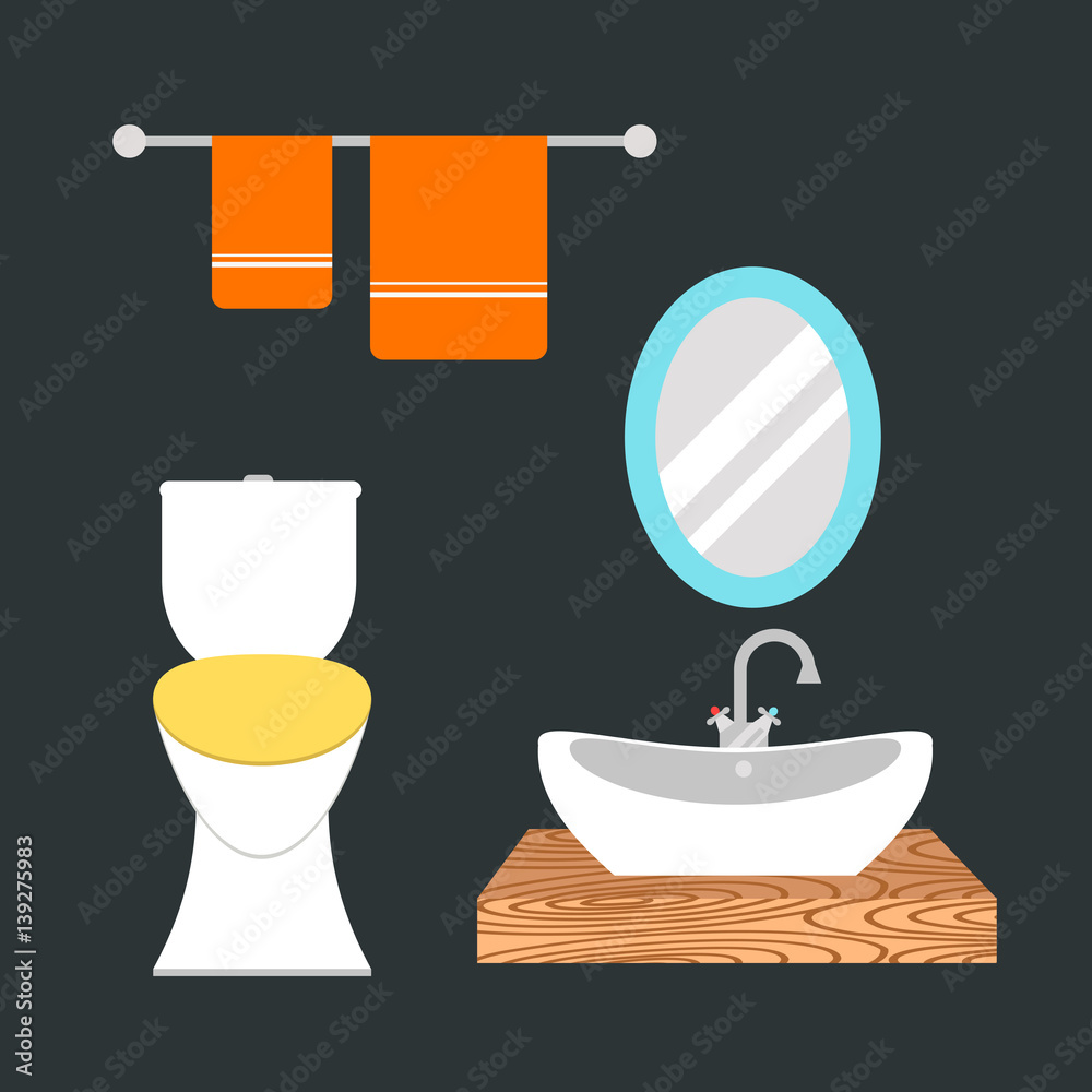 Bathroom icons colored set with process water savings symbols hygiene ...