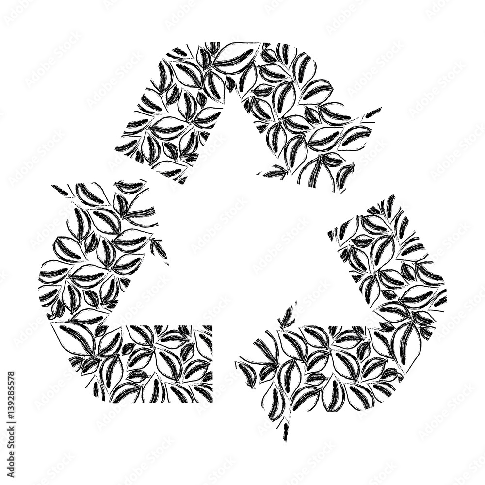 silhouette blurred recycling symbol arrow shape with leaves vector ...