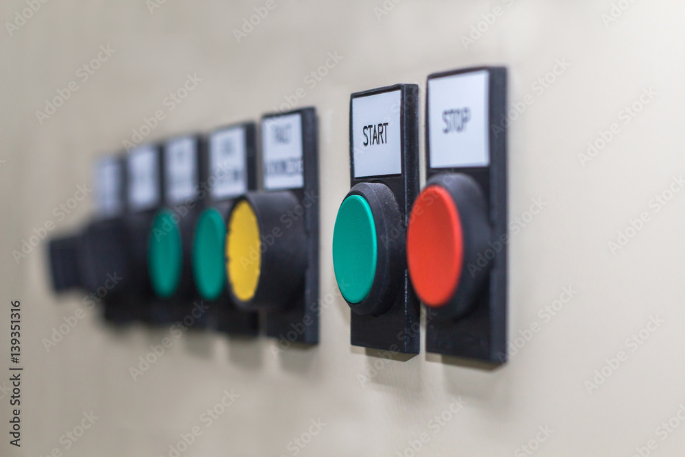 Technical display on control panel with electrical equipment devices ...